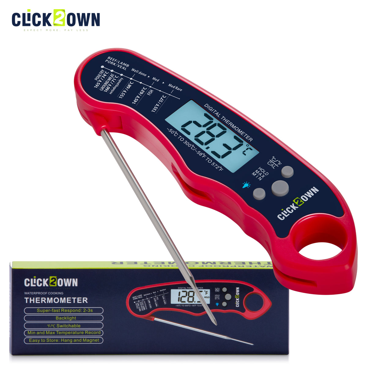 Click 2 Own Waterproof Cooking Thermometer – Meat Thermometer, Kitchen ...